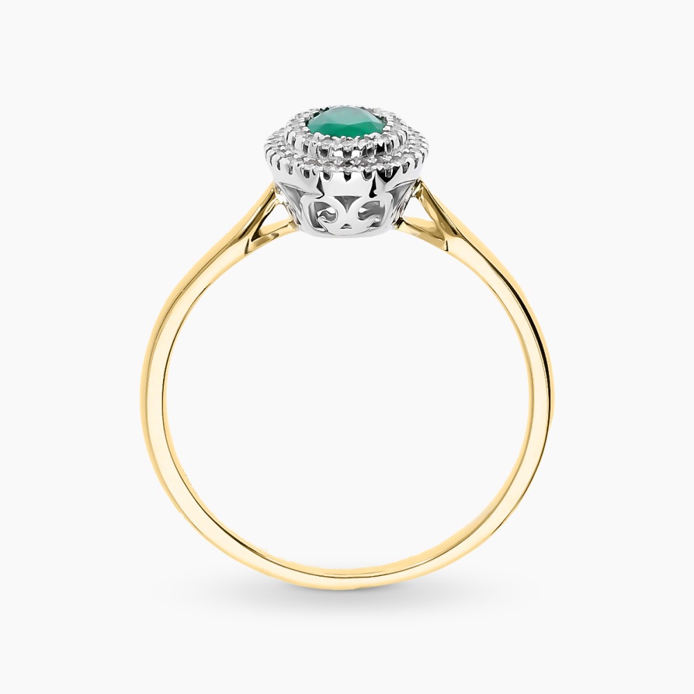 Pierścionek złoto 585 ze szmaragdem 0,37 ct i diamentami 0,10 ct