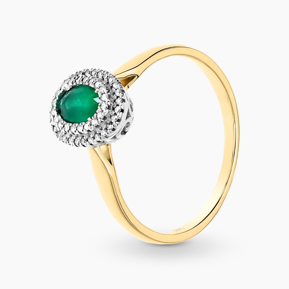 Pierścionek złoto 585 ze szmaragdem 0,37 ct i diamentami 0,10 ct