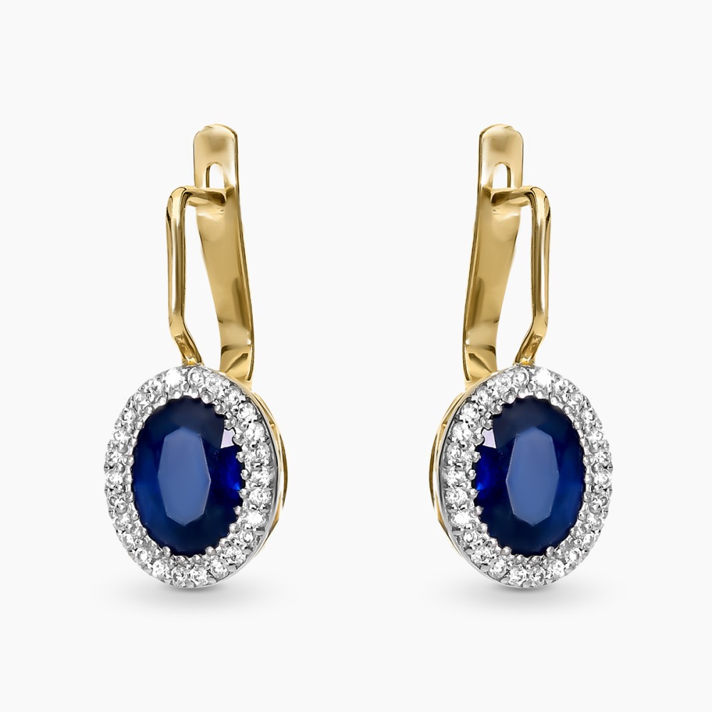 Kolczyki z dwukolorowego złota 585 z cyrkoniami i szafirami 3,12 ct