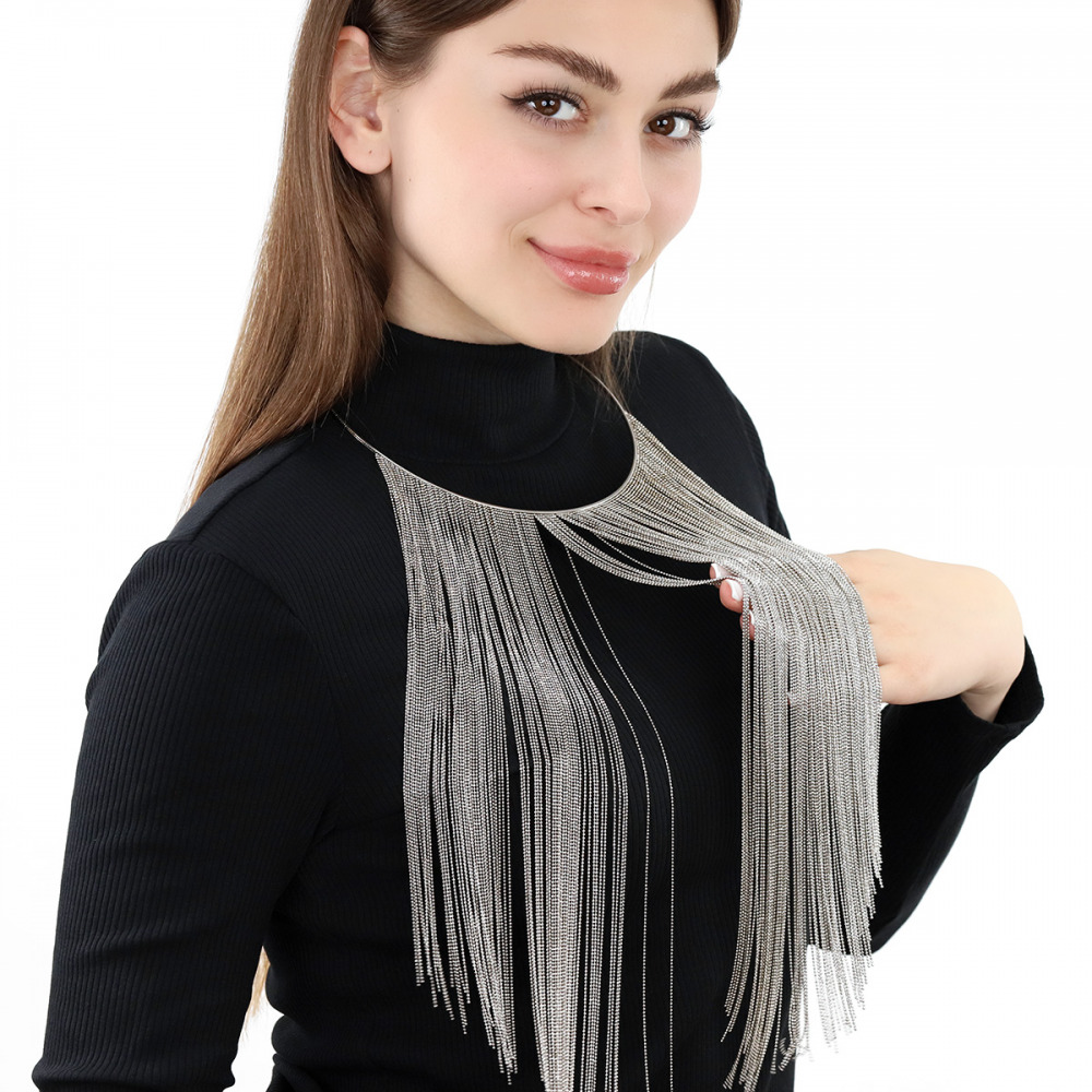 Naszyjnik, długa kolia z łańcuszków ze srebra